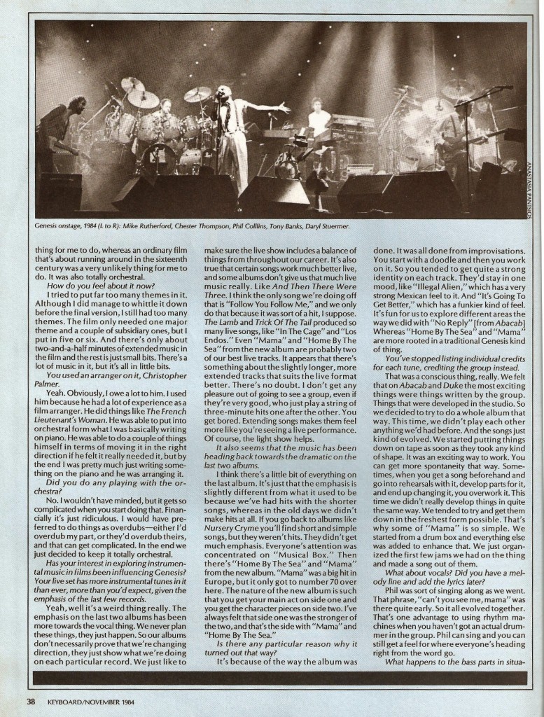 Keyboard Magazine November 1984 – Tony Banks feature – The Genesis Archive