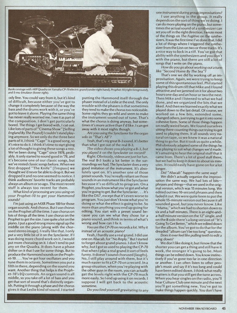 Keyboard Magazine November 1984 – Tony Banks feature – The Genesis Archive