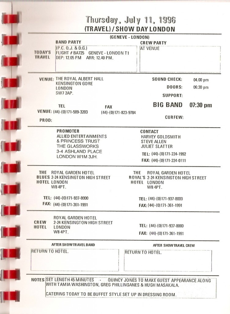 Big Band 1996 July Tour Itinerary – The Genesis Archive