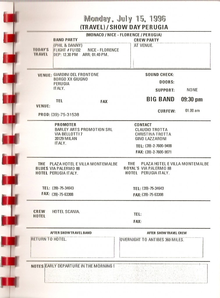 Big Band 1996 July Tour Itinerary – The Genesis Archive