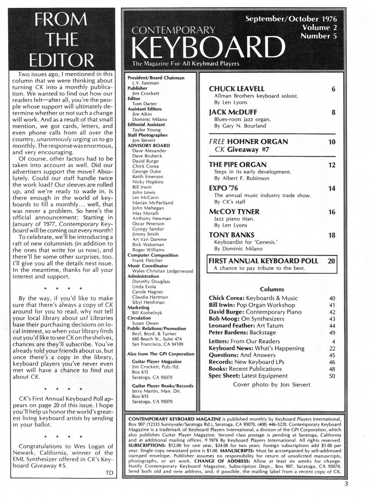 Contemporary Keyboard October 1976 – Tony Banks feature – The Genesis ...