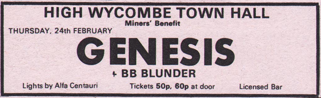 Gig advert – High Wycombe Town Hall – 24th February – The Genesis Archive