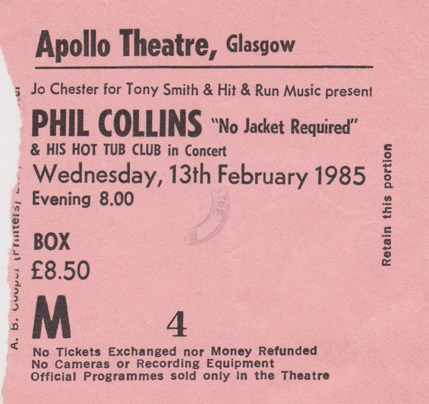 Ticket – The Apollo – Glasgow – 13th February – The Genesis Archive