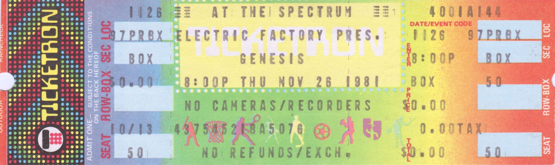 Tickets – The Spectrum – Philadelphia – 26th November – The Genesis Archive