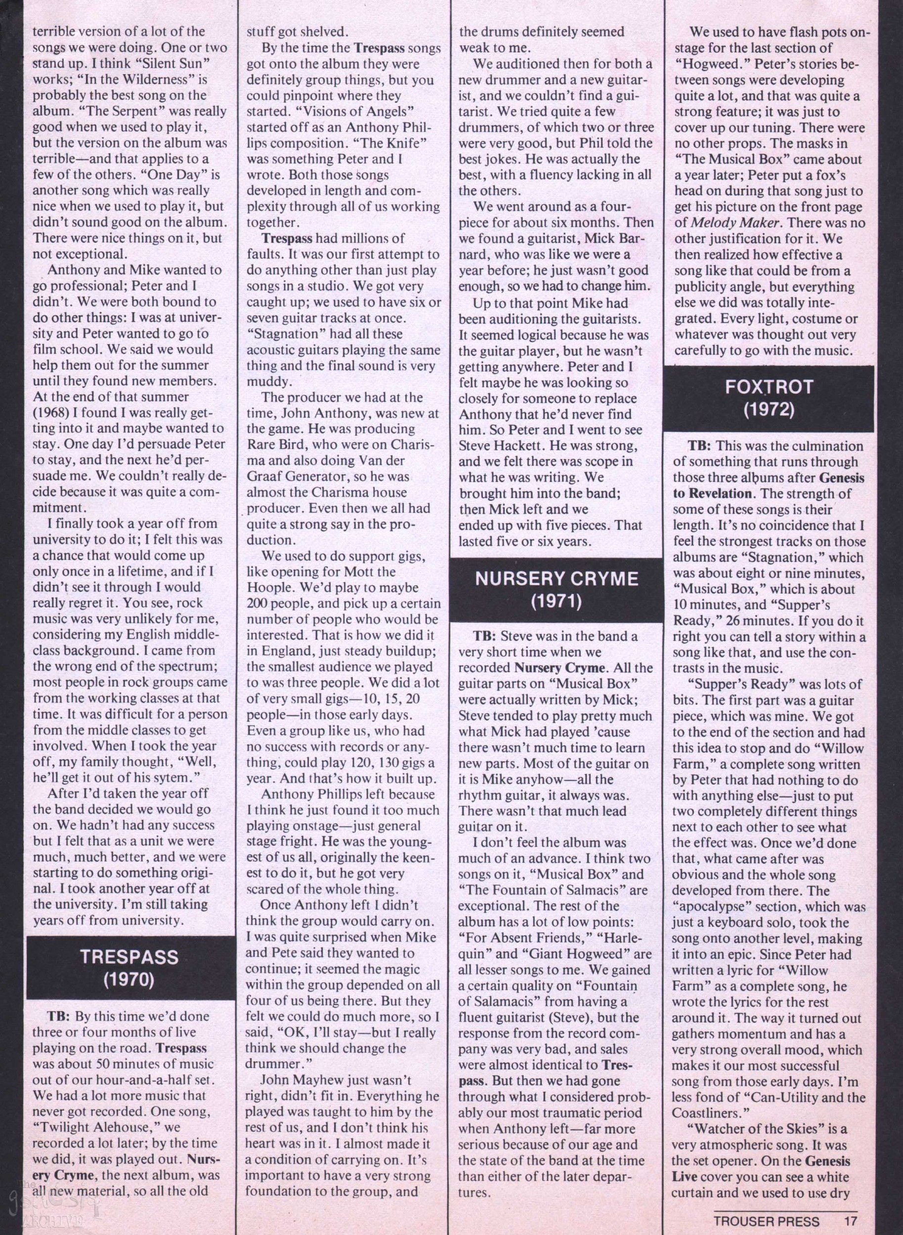 Genesis – look at themselves – Trouser Press – March – The Genesis Archive