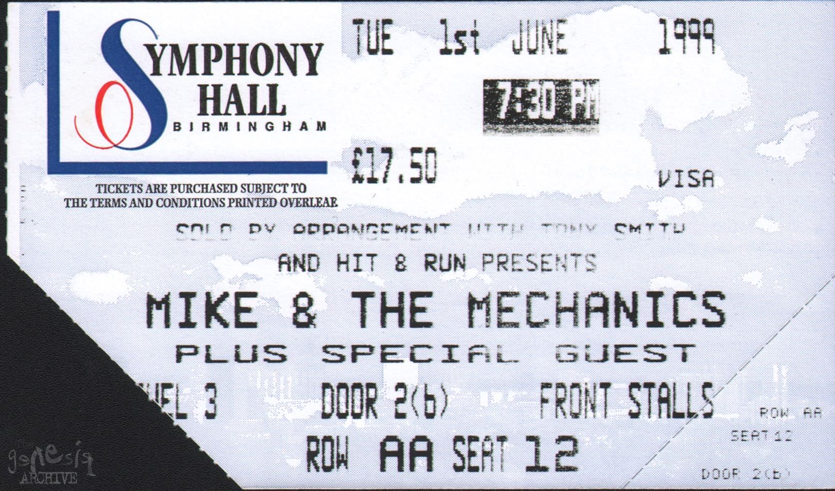 Ticket – The Symphony Hall – Birmingham – 1st June – The Genesis Archive