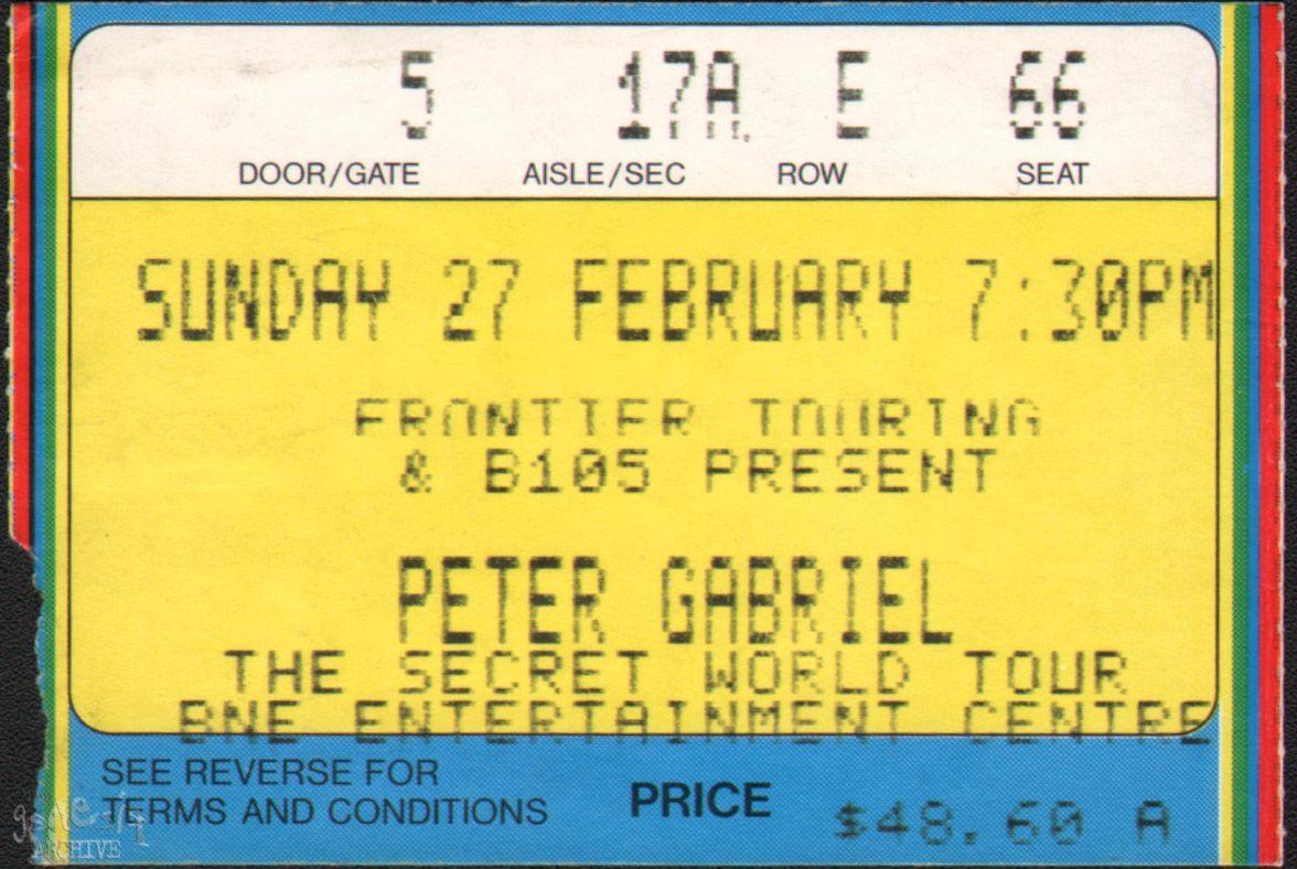 Ticket PG – The Brisbane Entertainment Centre – Brisbane – 27th ...