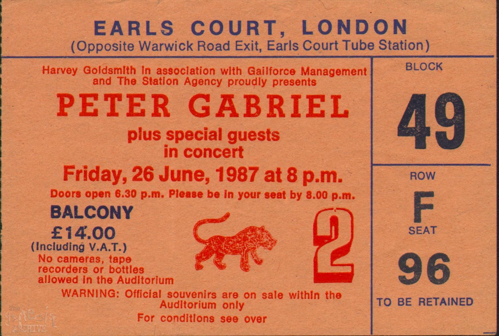 Ticket – PG – Earls Court – London – 26th June – The Genesis Archive