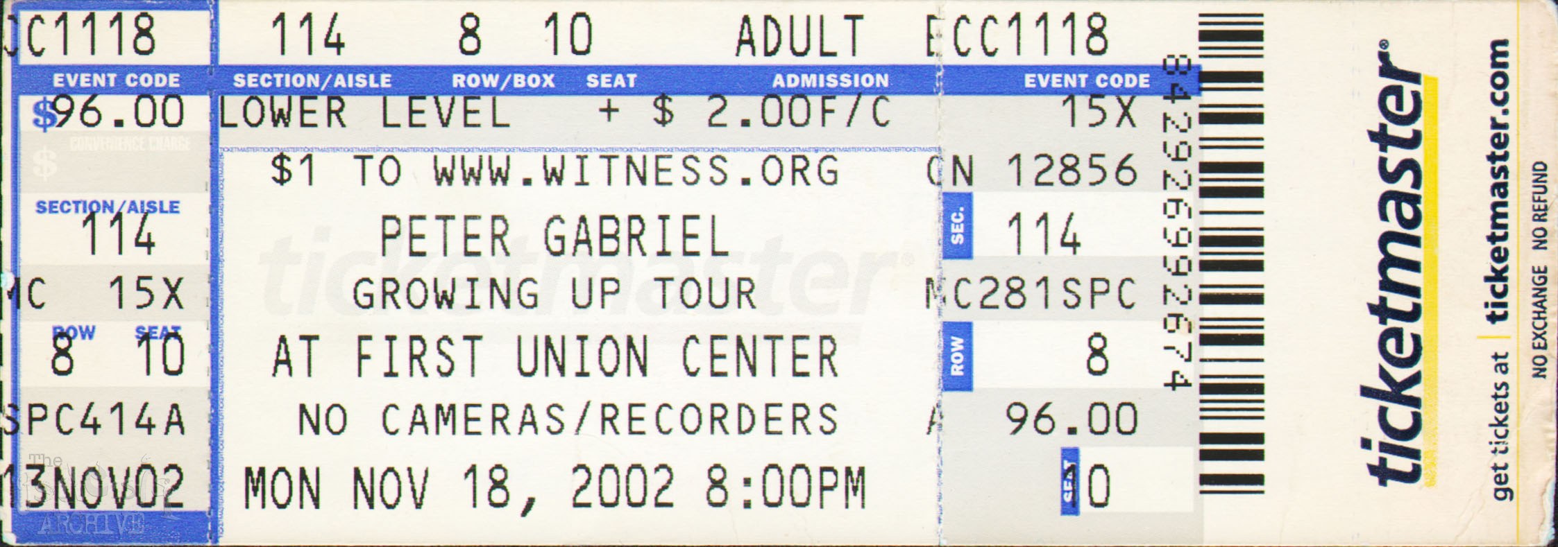 Ticket – PG – The First Union Center – Philadelphia – 18th November ...