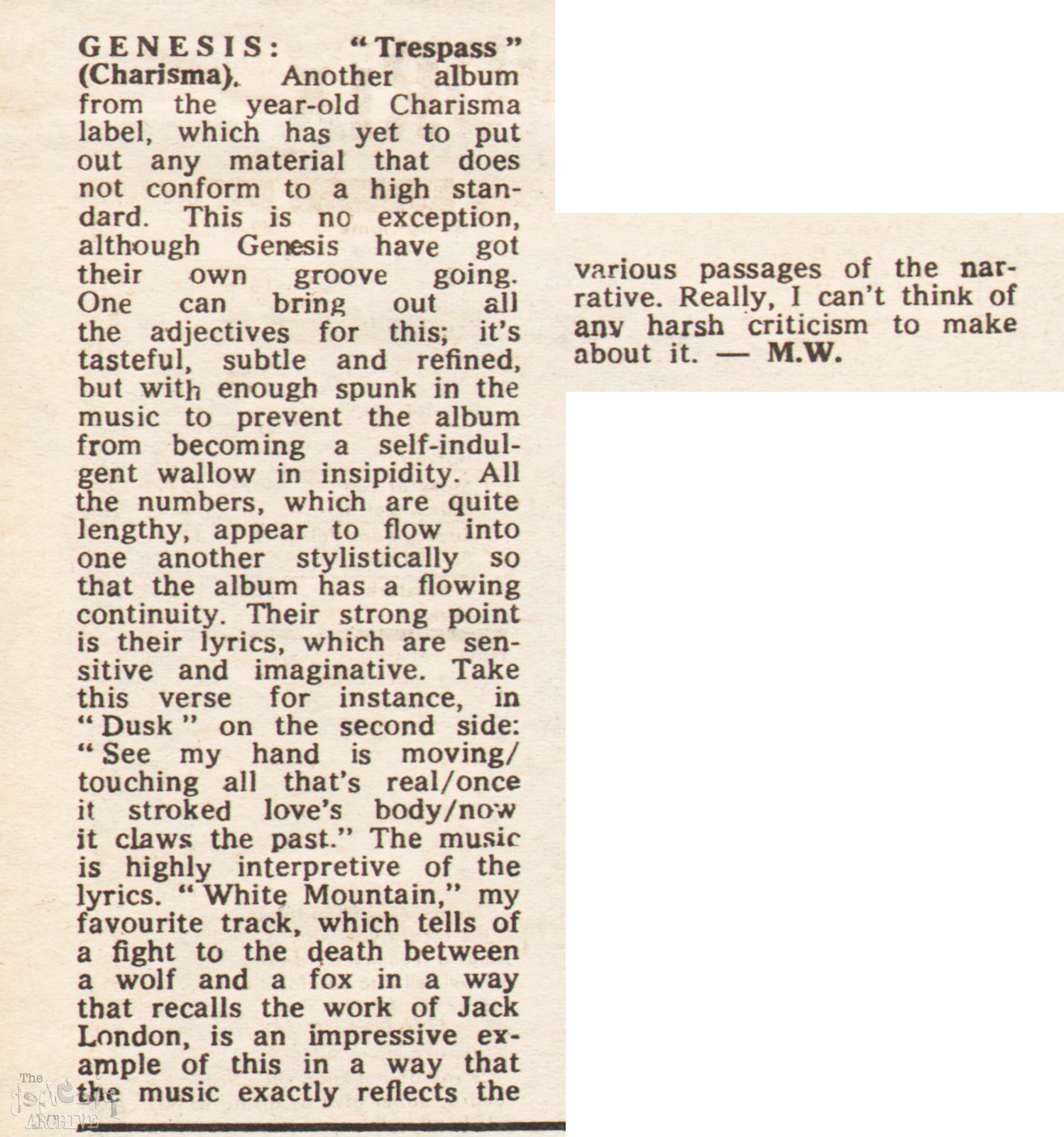 Album review – Genesis – Trespass – Melody Maker – 12th December – The ...