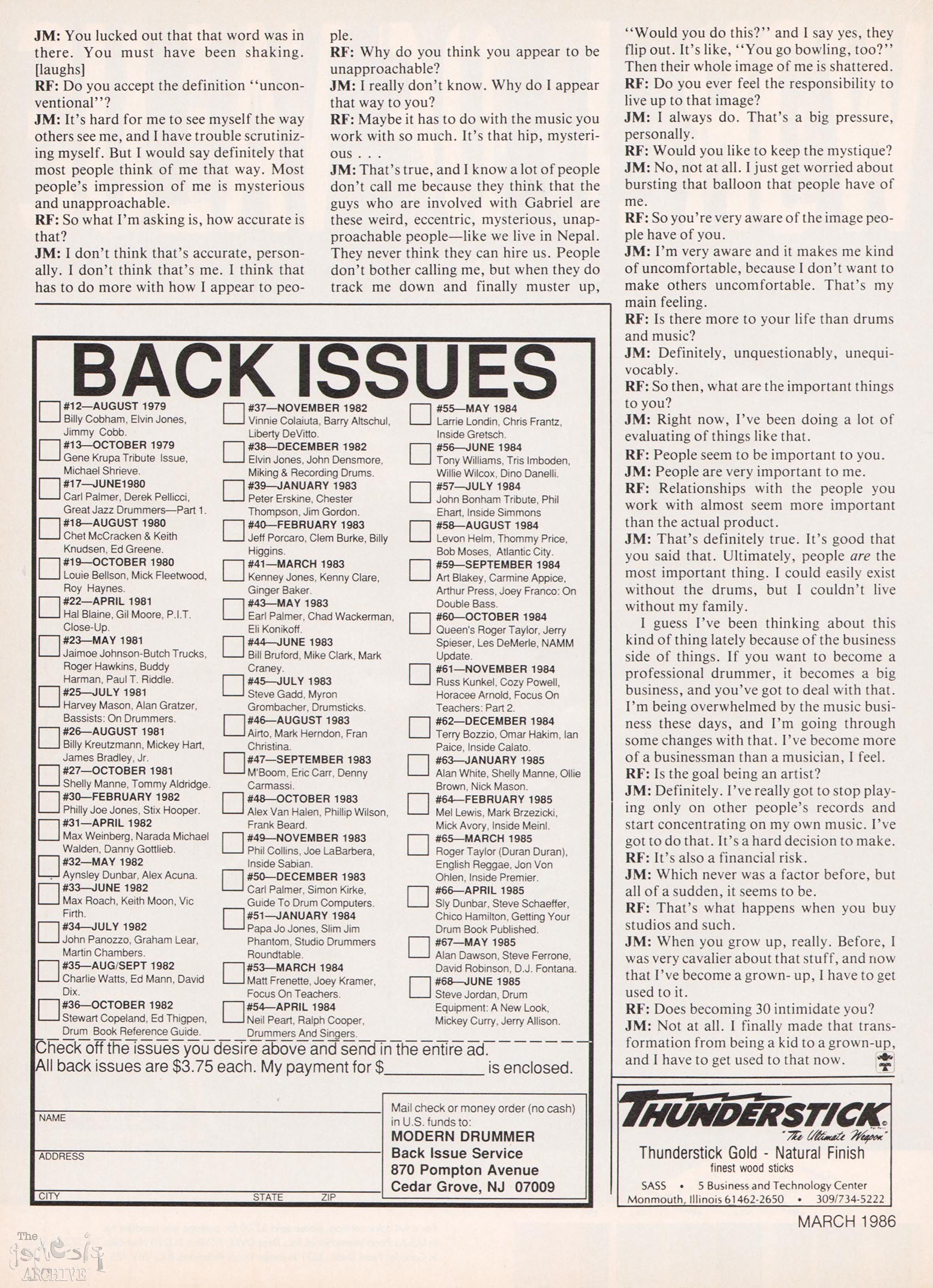 Interview – Jerry Marotta – Modern Drummer – March – – The Genesis Archive