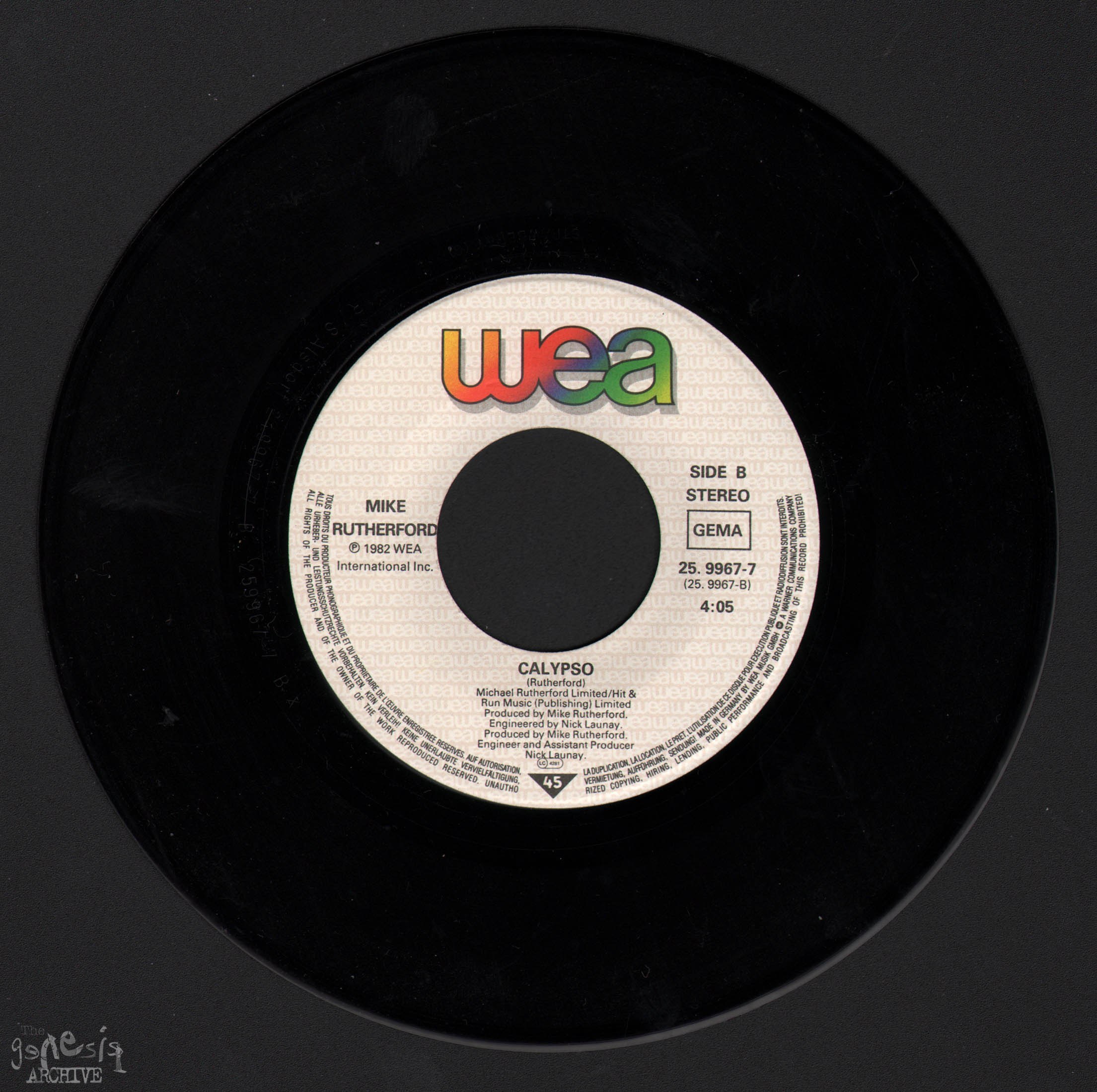 Single – Mike Rutherford – Hideaway / Calypso – WEA – 3rd February ...