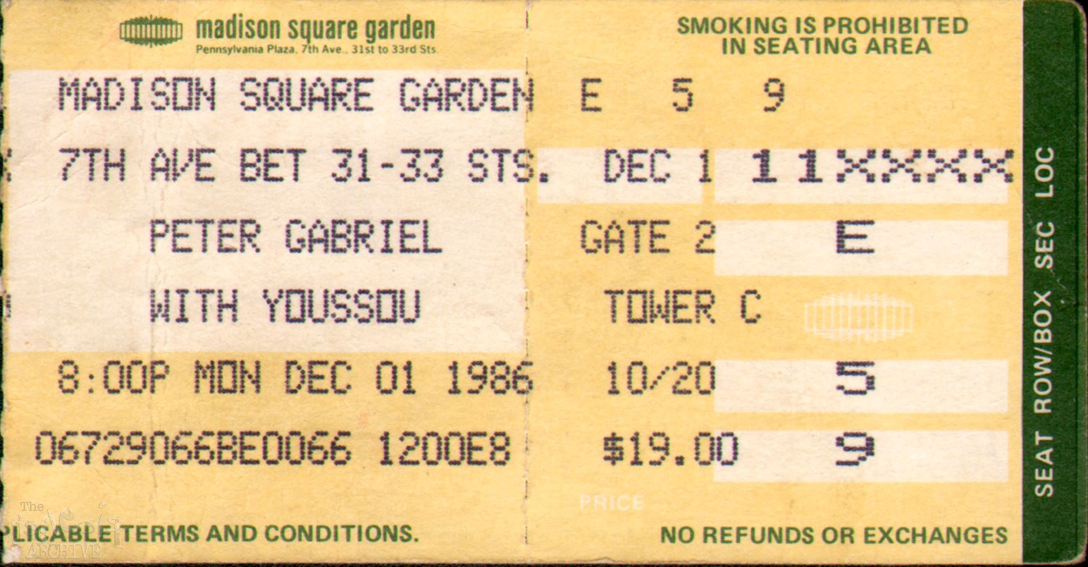 Ticket – PG – Madison Square Garden – 1st December – The Genesis Archive
