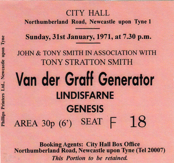 Ticket – Genesis – Newcastle City Hall – Newcastle – 31st January – The ...