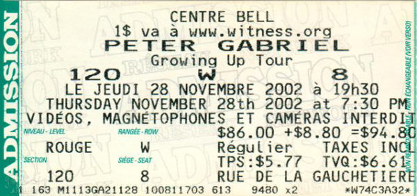 Ticket – PG – The Centre Bell – Montreal – 28th November – The Genesis ...
