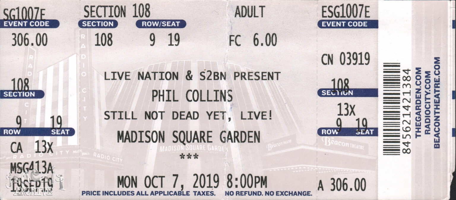 Ticket – PC – Madison Square Gardens – New York – 7th October – The ...