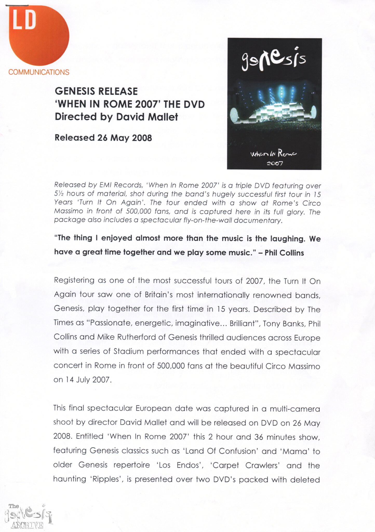 When In Rome – Genesis – The Genesis Archive