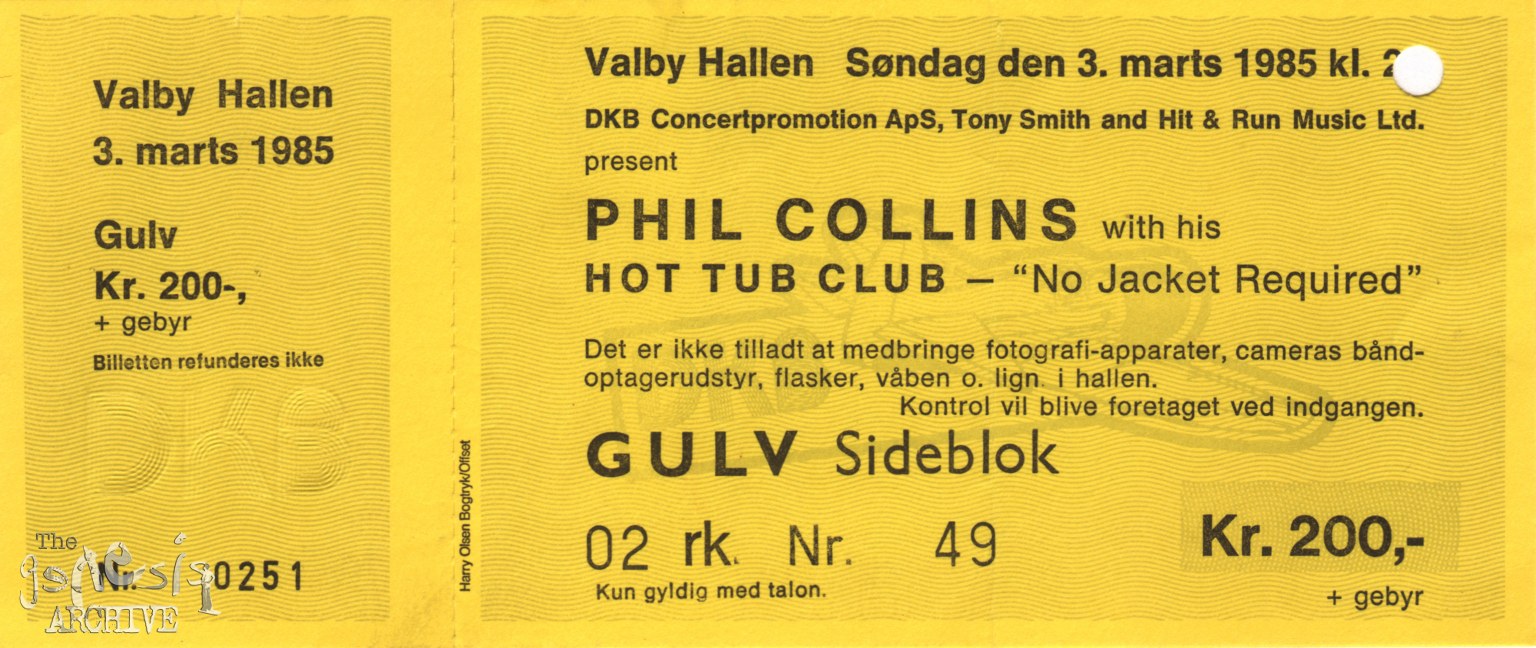 Ticket – PC – Valby Hallen – Copenhagen – 3rd March – The Genesis Archive