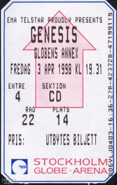 Ticket – Genesis – The Globe – Stockholm – Sweden – 3rd April – The ...