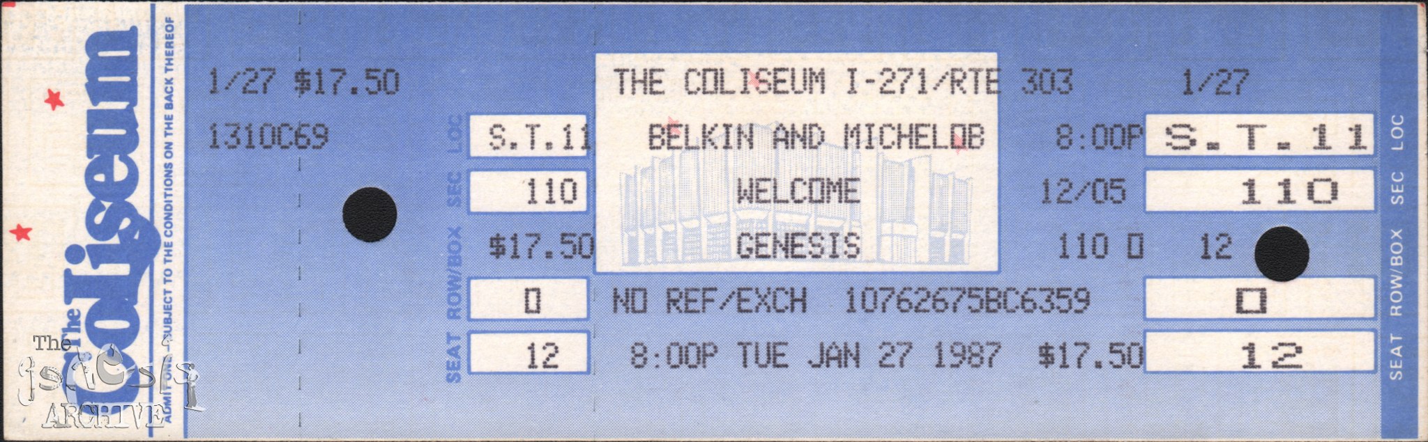 Ticket – Genesis – The Richfield Coliseum – Cleveland – 27th January ...