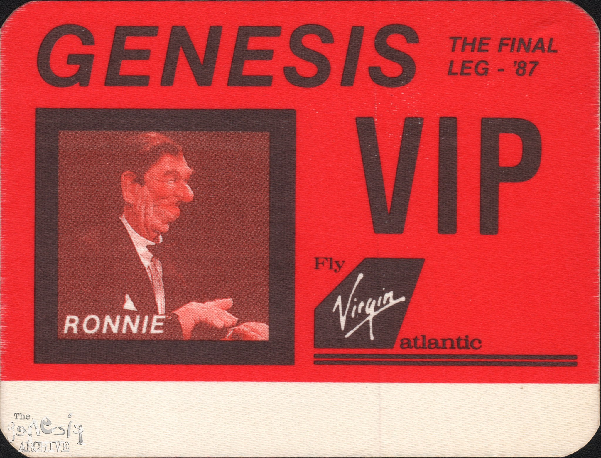 Cloth pass – Genesis – Ronnie – Virgin Atlantic – The Genesis Archive