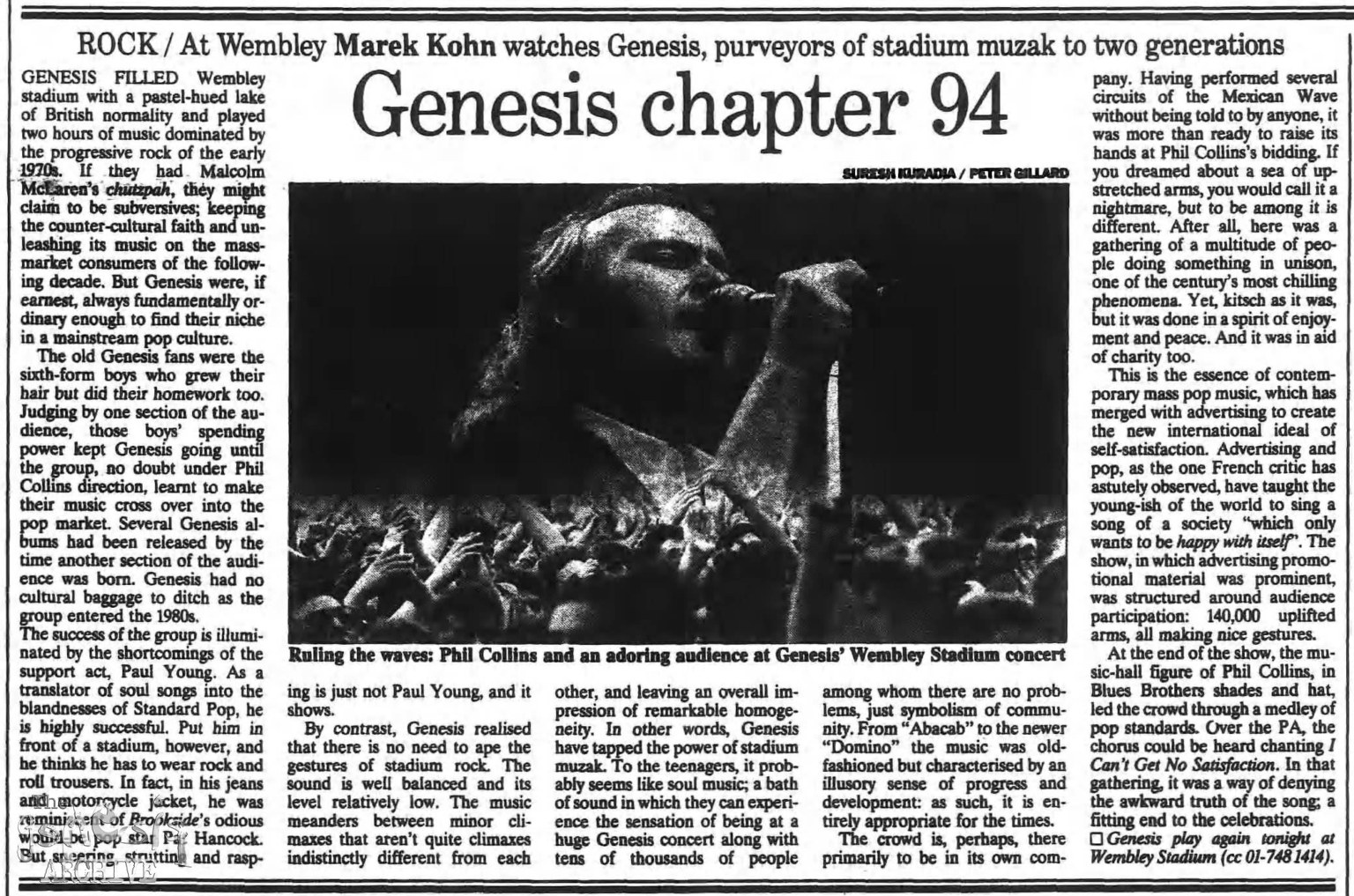 Concert review – Genesis – The Independent- London – 4th July – The Genesis Archive