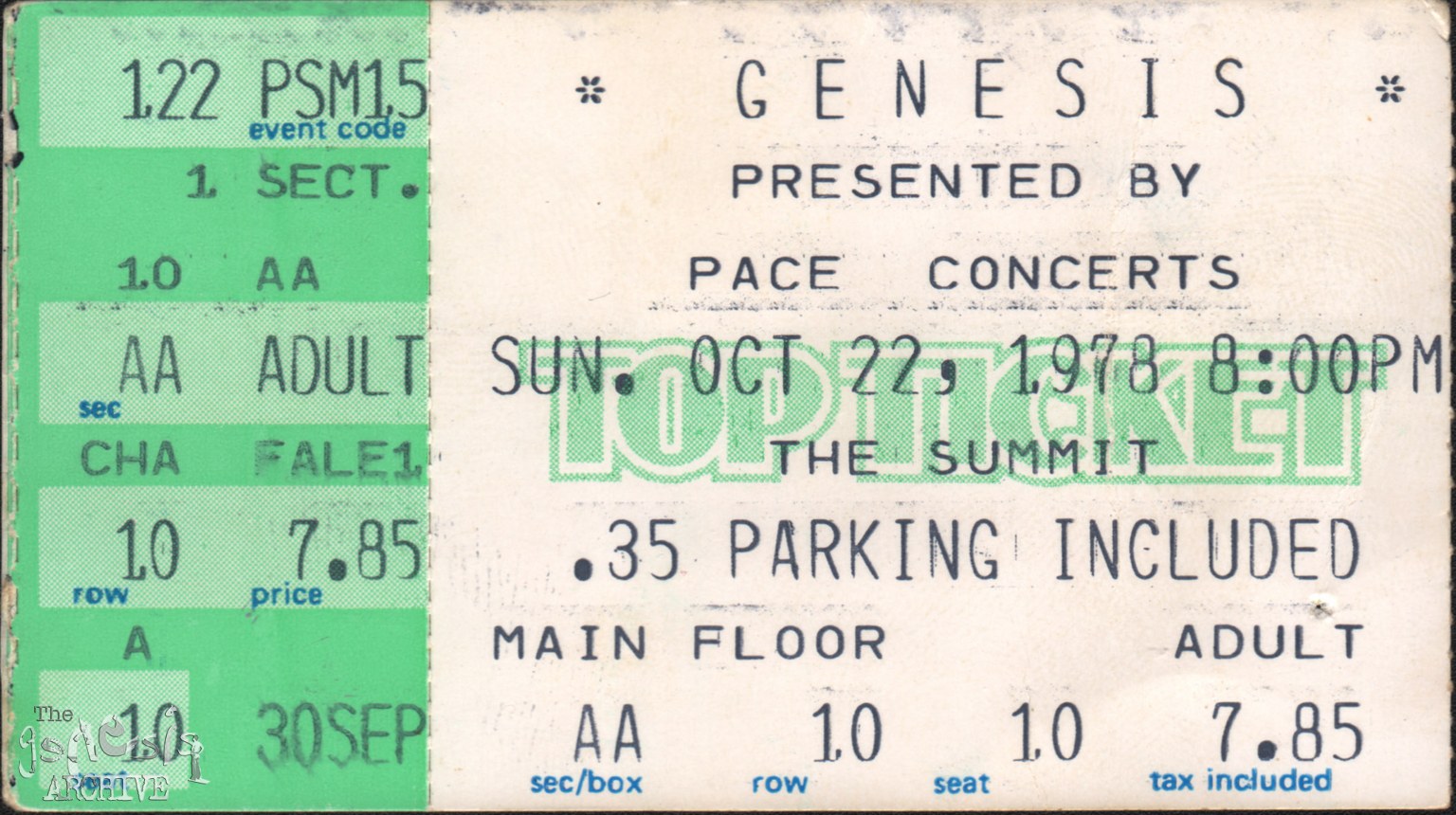 Ticket – Genesis – The Summit – Houston – 22nd October – The Genesis ...