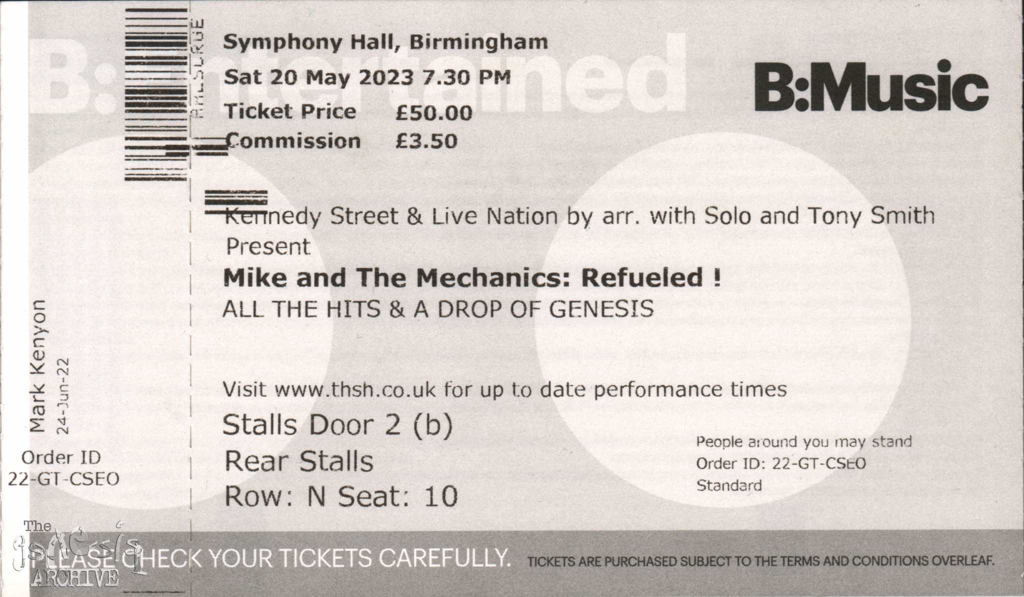 Ticket – MM – Symphony Hall – Birmingham – 20th May – The Genesis Archive