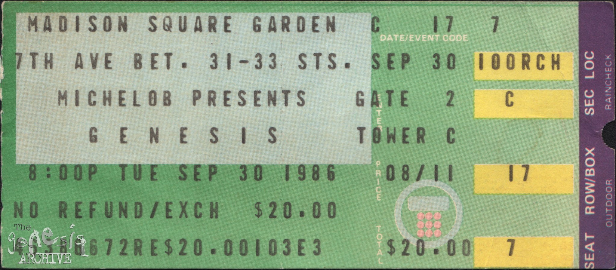 Ticket – Genesis – Madison Square Garden – NYC – 30th September – The ...