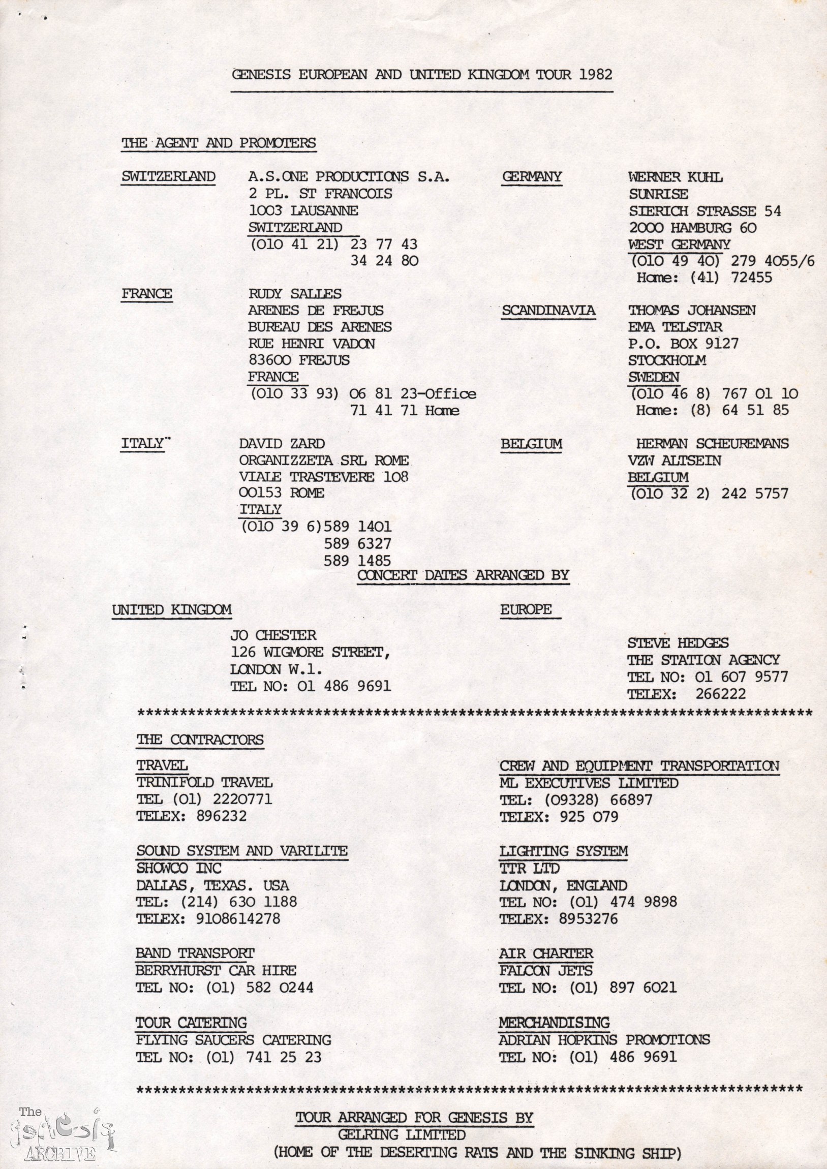 Tour itinerary – Genesis – Three Sides Live – European tour – The ...