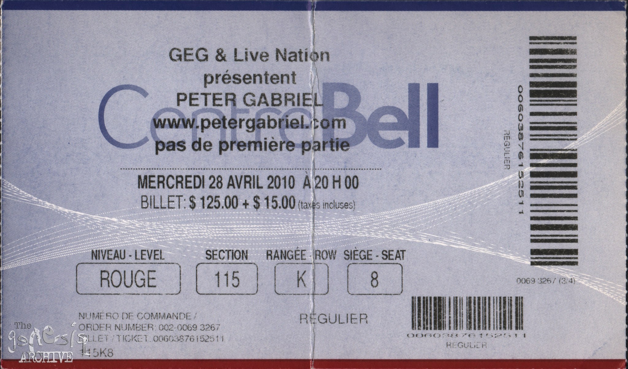 Ticket – PG – The Bell Centre – Montreal – 28th April – The Genesis Archive