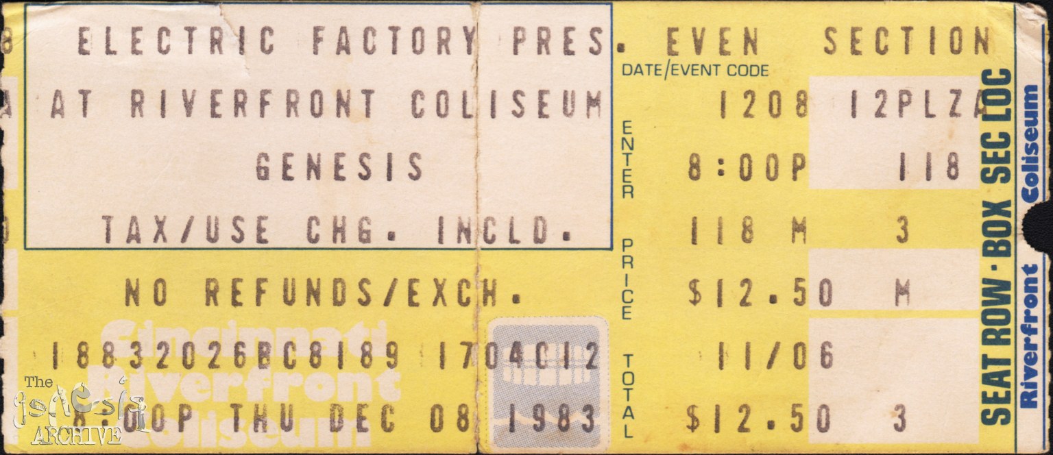Ticket – Genesis – The Riverfront Coliseum – Cincinnati – 8th December ...