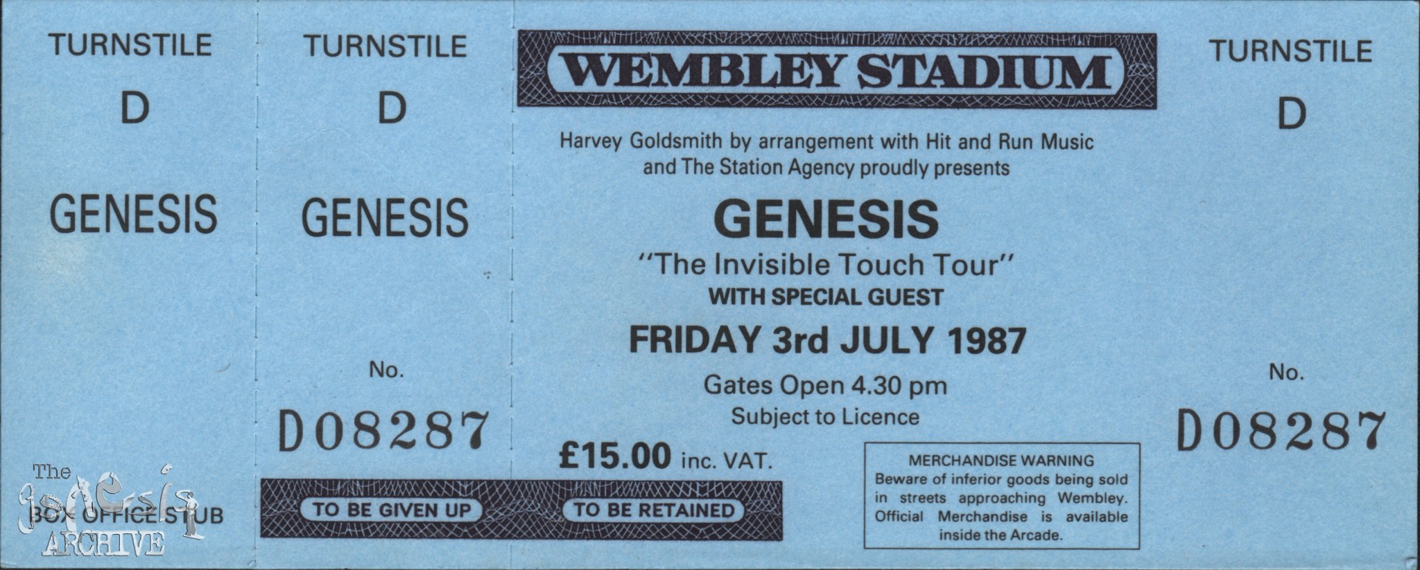 Ticket – Genesis – Wembley Stadium – Wembley – 3rd July – The Genesis ...