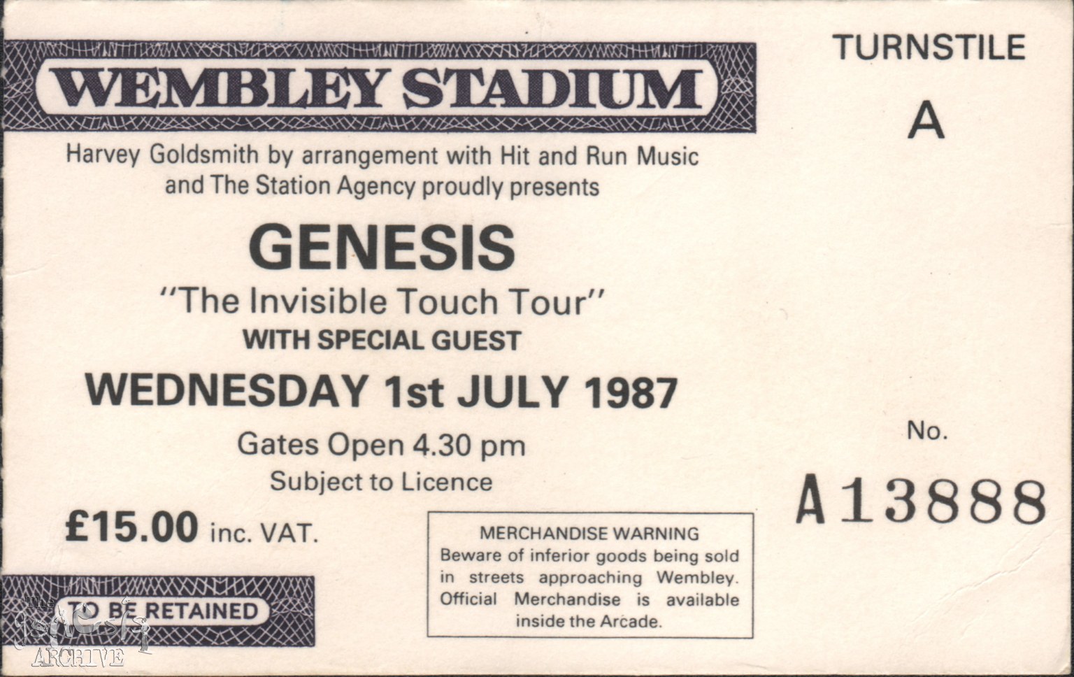 Ticket – Genesis – Wembley Stadium – Wembley – London – 1st July – The Genesis Archive