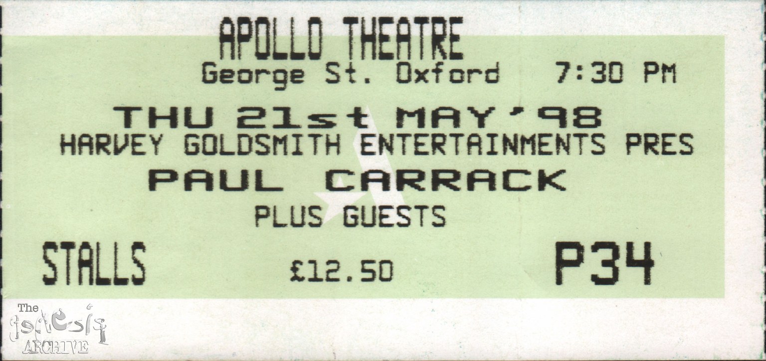 Ticket – PC – The Apollo Theatre – Oxford – 21st May – The Genesis Archive