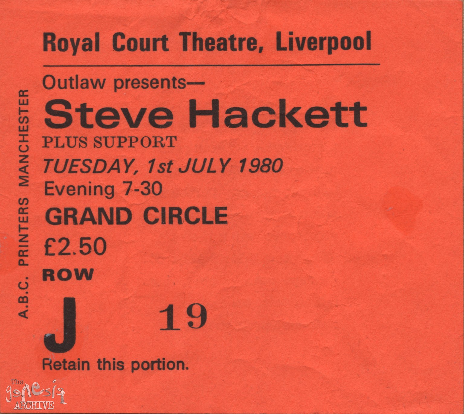 Ticket – SH – The Royal Court – Liverpool – 1st July – The Genesis Archive