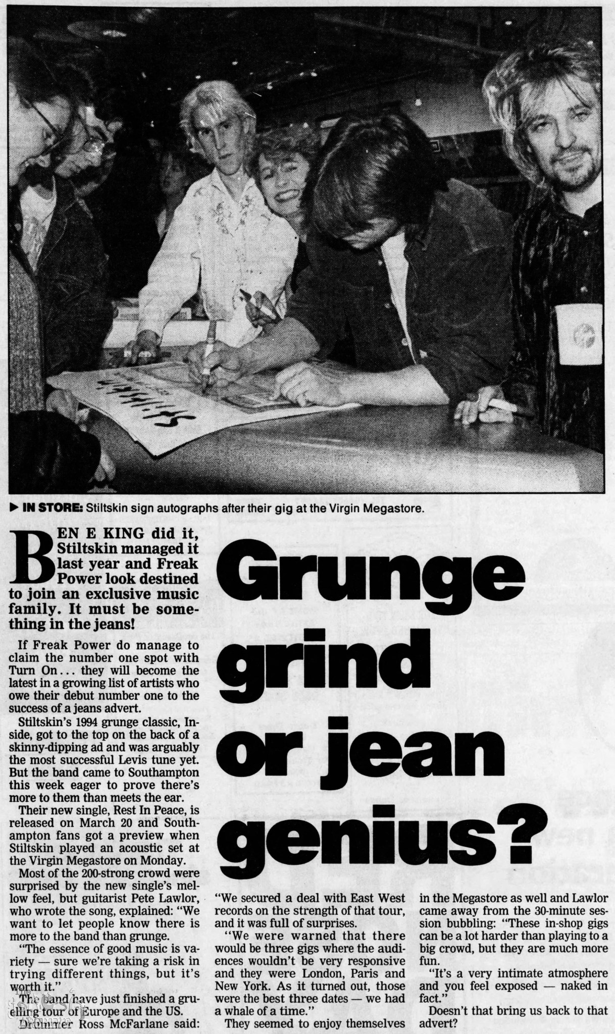 News – Stiltskin – The Southern Daily Echo – Southampton – 10th March ...