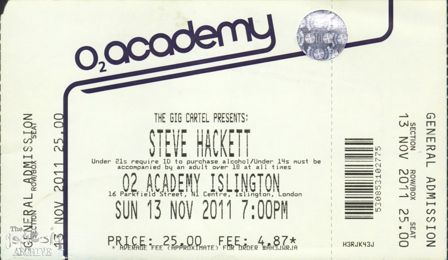 Ticket – SH – The O2 Academy – Islington – London – 13th November – The ...